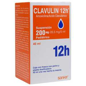 Clavulin 12H pediátrico 200/28.5mg caja con 1 frasco de 40ml suspensión ...