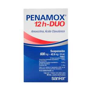 Penamox 12H Duo 600mg-42.9mg/5ml caja con 1 frasco de 50ml suspensión ...