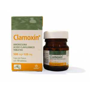 Clamoxin 500/125mg caja con frasco con 10 tabletas | Mejor Precio en Vitau