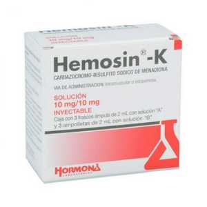 Hemosin K 10mg/10mg caja con 3 frascos ámpula de 2ml y 3 ampolletas de ...